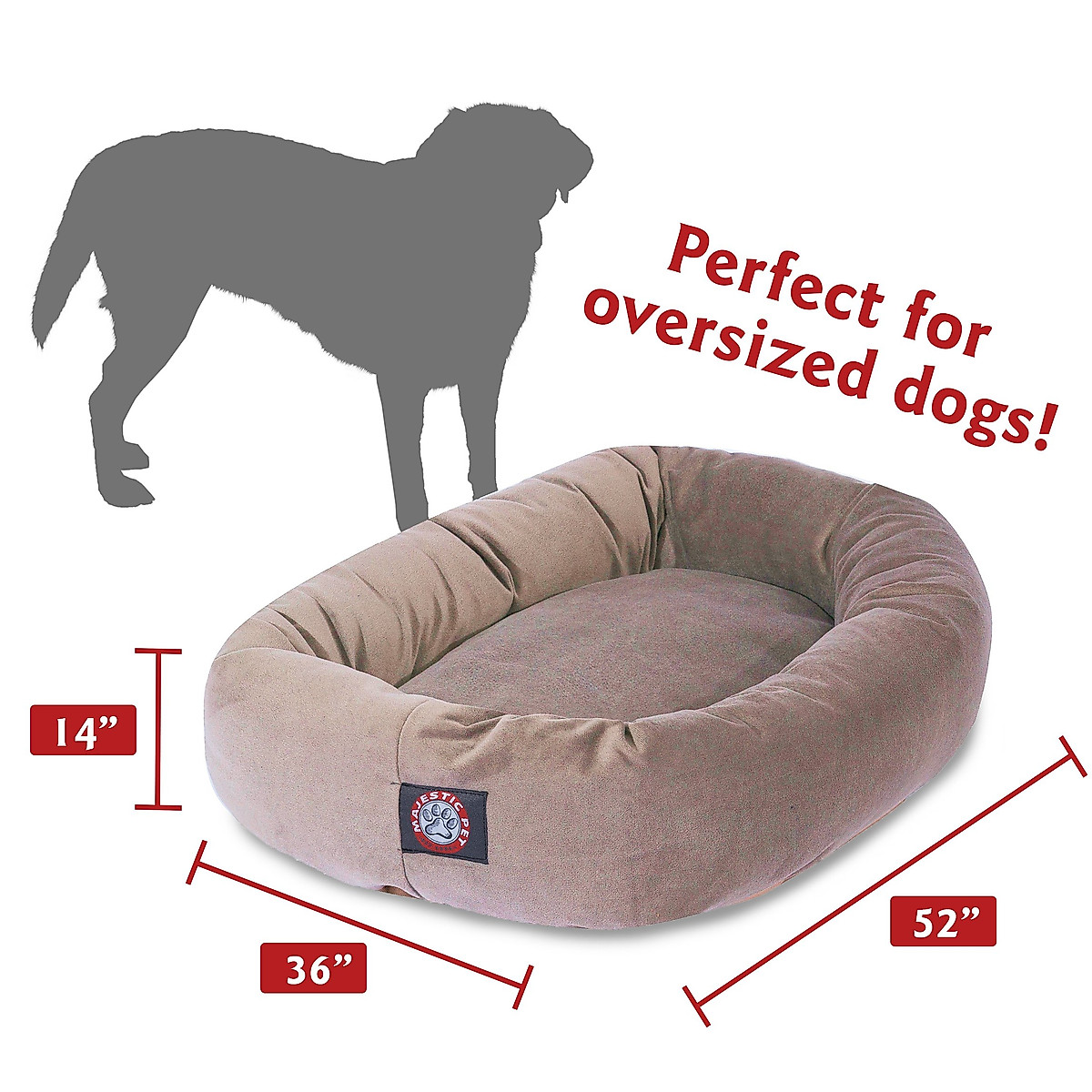 Majestic Pet 52 Inch Suede Calming Dog Bed Washable – Cozy Soft Round Dog Bed with Spine Support for Dogs to Rest their Head - Fluffy Donut Dog Bed 52x35x11 (Inch) - Round Pet Bed X- Large – Stone