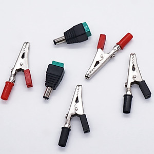 TWTADE 10 Pcs 9V I Type Battery Connector Leads + 2 x 2.1mm X 5.5mm DC Power Male Plug +2 Pair Alligator Clips I-023