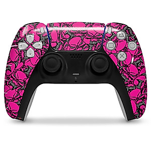 WraptorSkinz Skin Wrap compatible with Sony PS5 DualSense Controller Scattered Skulls Hot Pink (CONTROLLER NOT INCLUDED)
