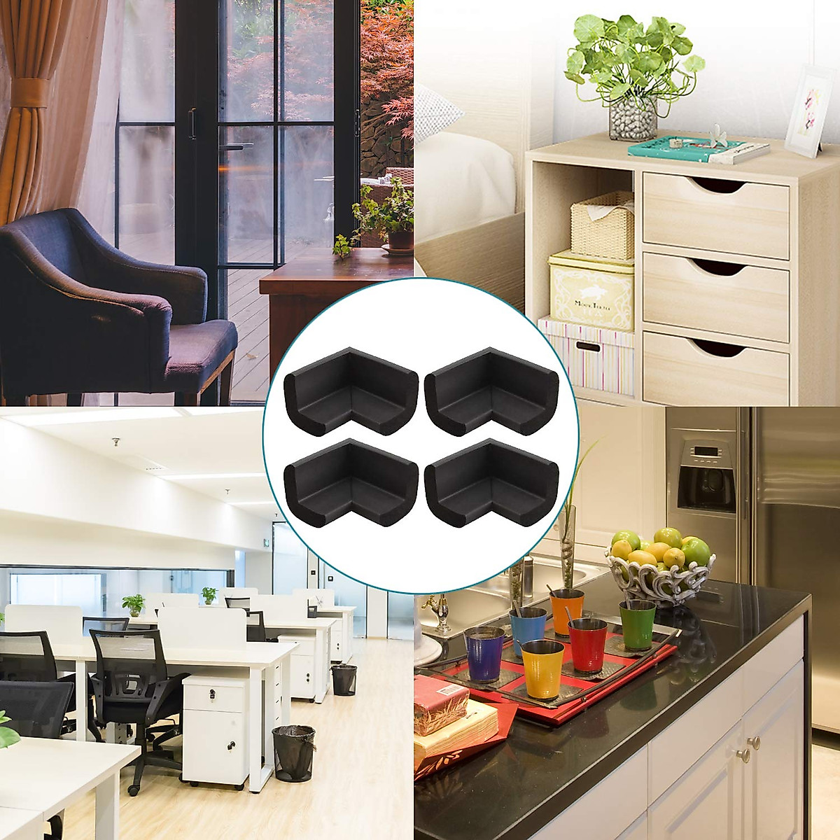 LURICO 4 Pieces Set Corner Protector | Baby Proofing Table Corner Bumper Guard | Child Safety Furniture Fireplace Corner Edge Guards | Soft Foam | Safe Corner Cushion | Pre-Taped | (Coffee Brown)