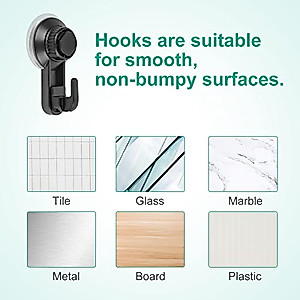 Suction Cup Hooks for Shower, Sticky Reusable Towel Hook, Bathroom Kitchen Wall Hooks Hanger for Towel Loofah, Reusable Bath Robe Hook,2 Packs(Black)