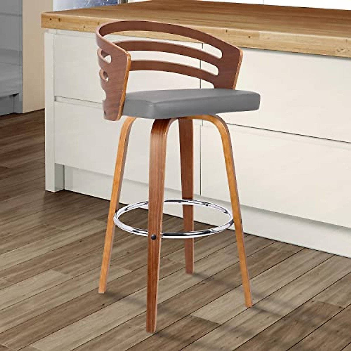 Armen Living Jayden Mid-Century Swivel Counter Height Barstool, 26", Gray