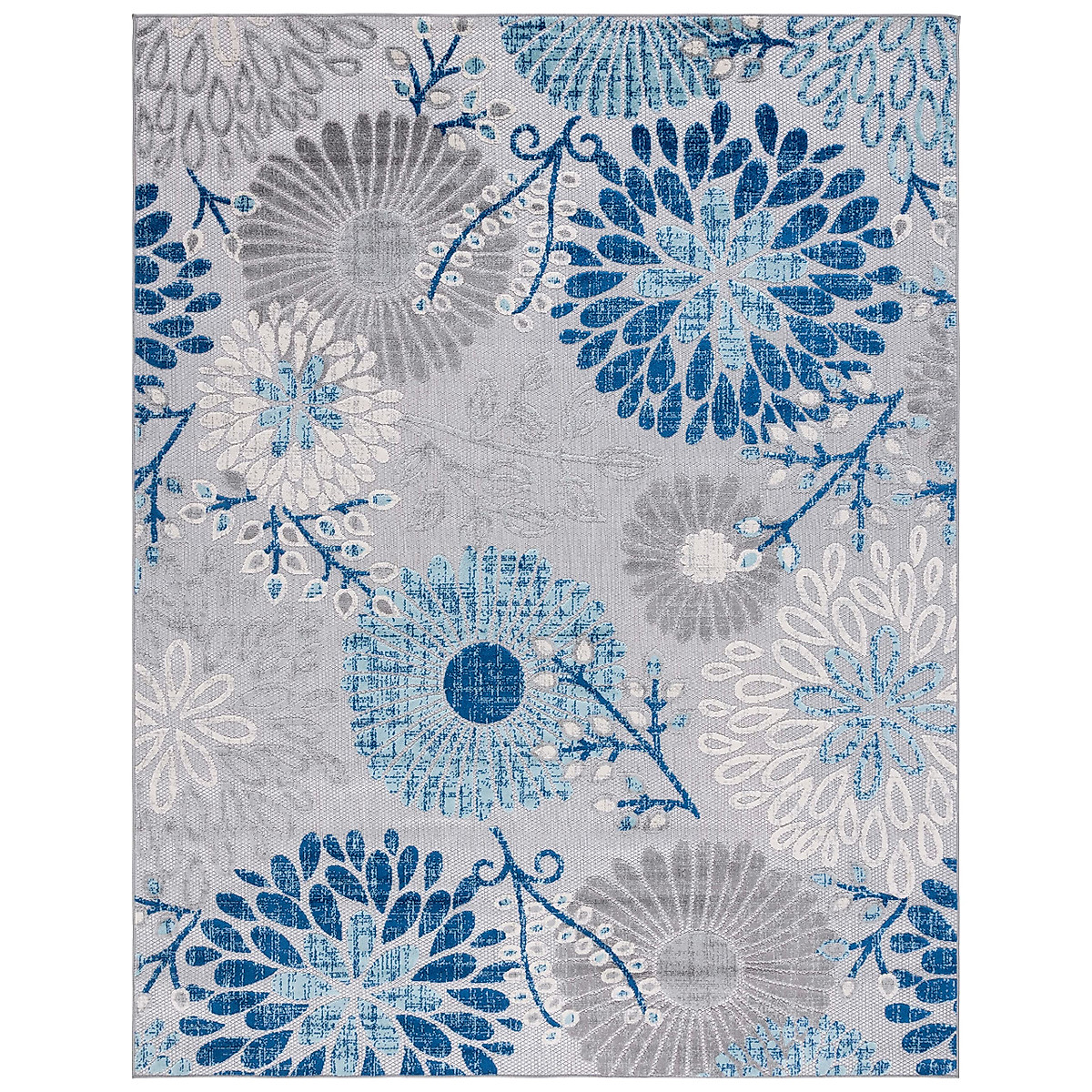 SAFAVIEH Cabana Collection Area Rug - 8' x 10', Grey & Blue, Floral Design, Non-Shedding & Easy Care, Indoor/Outdoor & Washable-Ideal for Patio, Backyard, Mudroom (CBN832F)