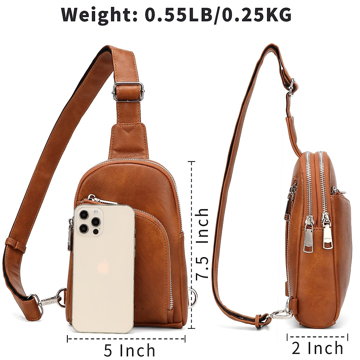 AOCINA INICAT Small Sling Bag Crossbody Vegan Leather Fanny Packs for Women Fashionable Chest Bag for Travel(026-Black with RFID)