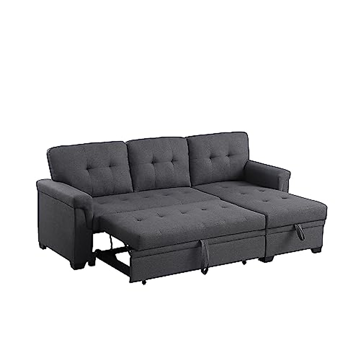 OMMGG 84'' L-Shape Convertible Sleeper Sectional Sofa, Linen Upholstered Reversible Corner 3 Person Couch with Storage Chaise and Pull-Out Bed, for Living Room, Apartment, 84, Dark Gray-1