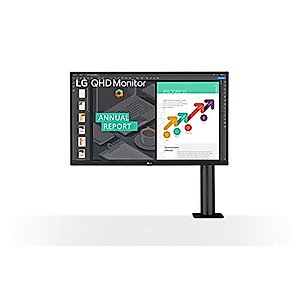 LG 27” 27BN88Q-B Ergo IPS QHD Monitor (2560x1440) with Ergonomic Stand & C-Clamp, USB Type-C™, DCI-P3 95% (Typ.), HDR10 and AMD FreeSync™