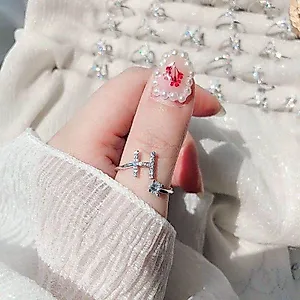 SITUMEIZI A Initial Letter Rings for Women Girls Adjustable Stainless Steel Alphabet Rings