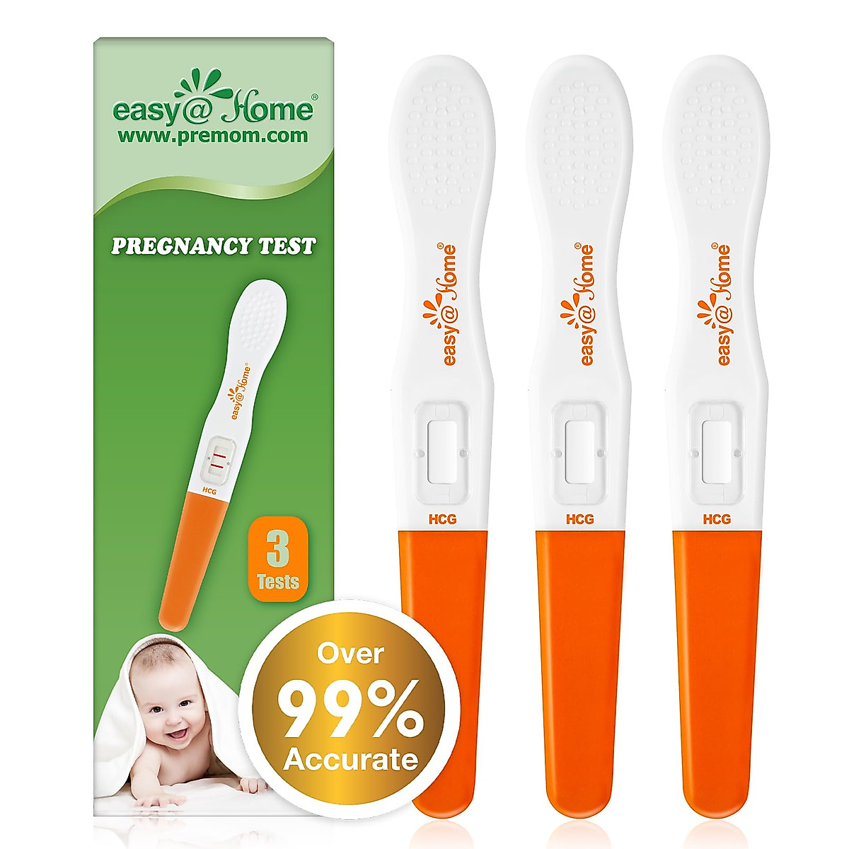 Easy@Home 3 Pregnancy Test Sticks - hCG Midstream Tests, Powered by Premom Ovulation Predictor iOS and Android App, Over 99% Accurate, High Sensitivity Result, 6 Days Before Missed Period
