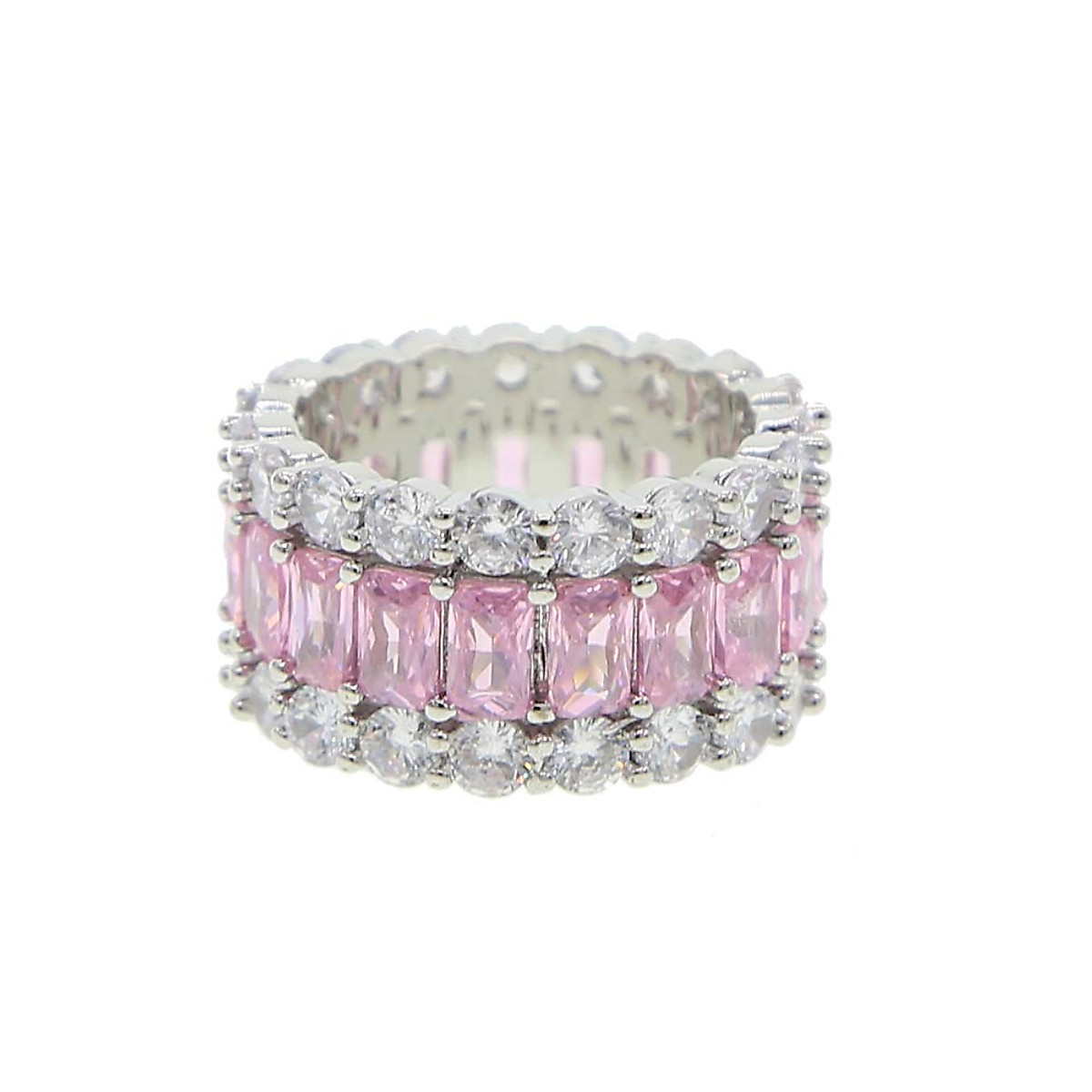 ATJMLADYJEWELRY US Size 6 7 8 Pink White Cubic Zirconia Cz Eternity Band Fashion Full Finger Ring For Women (8)