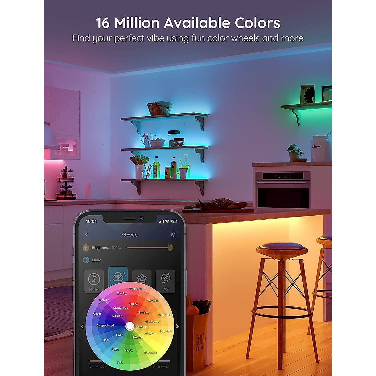 Govee RGB LED Strip Lights, 65.6ft Bluetooth LED Lights with App Control, 64 Scenes and Music Sync, LED Lights for Bedroom, Living Room, Kitchen, Party, Color Changing Light Strip 2 Rolls of 32.8ft