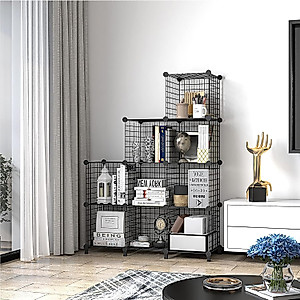 FUNLAX Cube Storage Shelf, 9 Wire Closet Storage Cubes Closet Organizers and Storage Sturdy Metal Bathroom Storage Book Shelf Clothes Organizer