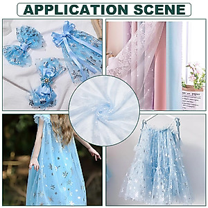 BENECREAT 1.09 Yard Snowflake Tulle Fabric, 69inch Light Blue Sheer Organza Fabric with Velvet Snowflake Pattern for Garment Accessorie, Veils Dress, Curtain Home Christmas Decorations
