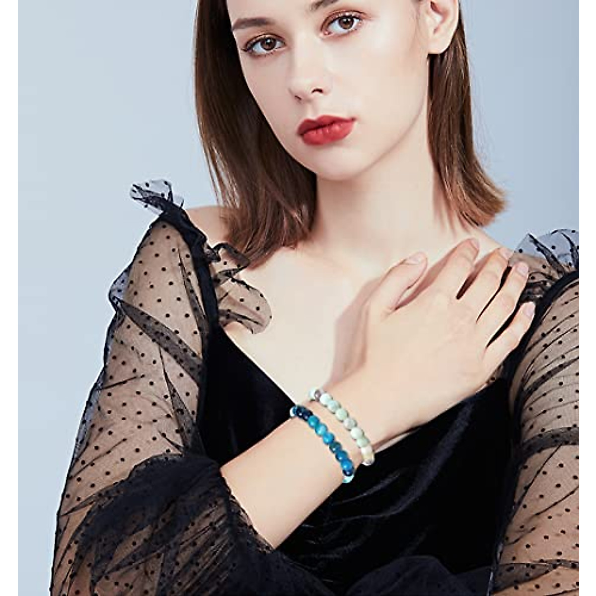 Jewdreamer 12Pcs 8mm Semi-Precious Gemstone Bracelet Healing Crystal Stone Beaded Bracelets for Women Men Unisex Adjustable Bead Stretch Bracelets Set