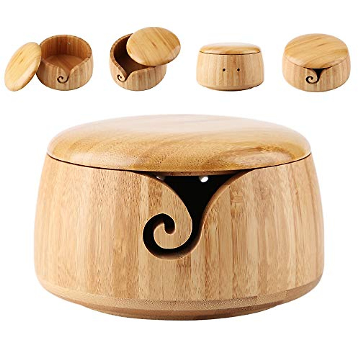 Bamboo Yarn Bowl, Large Yarn Bowls Yarn Holder for Knitting&Crochet, Yarn Storage Bowl with Removable Lid, Perfect Christmas Gifts for Moms and Grandmothers