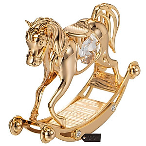 Matashi 24K Gold Plated Crystal Studded Rocking Horse Ornament Home Office Desk Decor Tabletop Decorative Showpeice Gift for Christmas Valentine's Day Mother's Day Birthday Gift for Mom Dad Girlfriend
