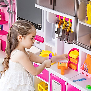 TEMI 4-in-1 Mini Bathroom Playset with Lights & Sounds, Pink Play Dressing Table Toy Set, Furniture, Bathroom Accessories, Pretend Role Play Toys for Boys Girls