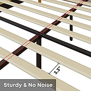 LIKIMIO Full Size Bed Frame, Platform Bed Full with Upholstered Headboard and Strong Metal/Wood Supports, Easy Assembly, Noise-Free, No Box Spring Needed, Beige