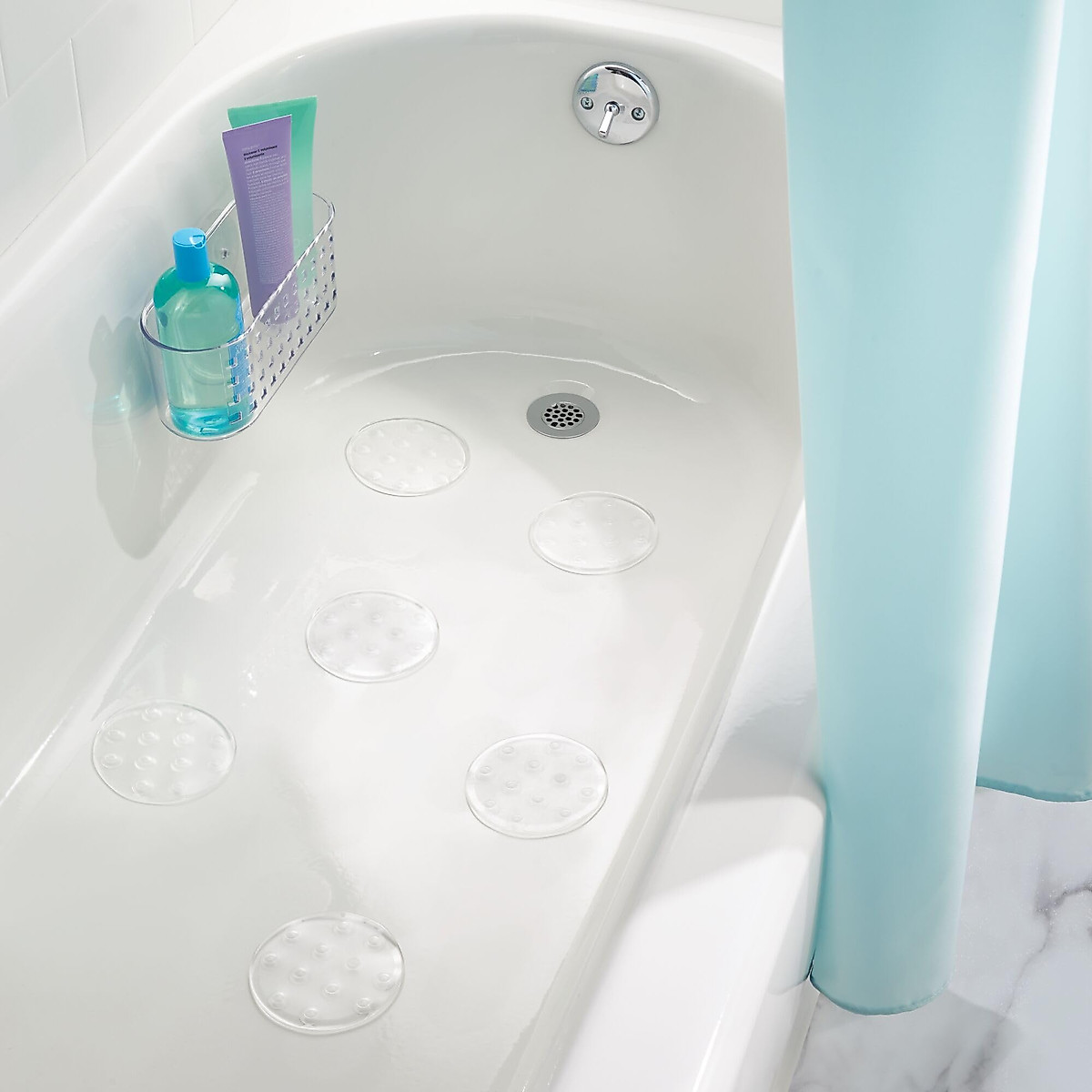 iDesign Plastic Shower Caddy and Bathroom Organizer Basket with Suction Cups – 10.25" x 3.75" x 4", Clear