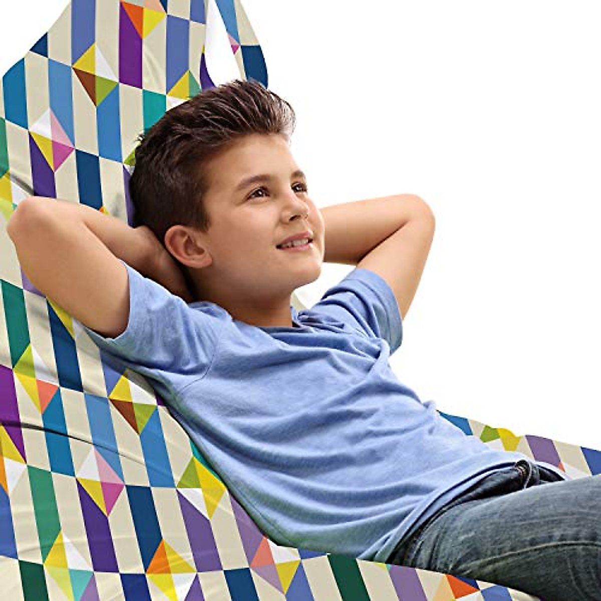 Ambesonne Mosaic Lounger Chair Bag, Repeating Retro Inspired Pattern with Vivid Triangles and Rectangles, High Capacity Storage with Handle Container, Lounger Size, Eggshell and Multicolor