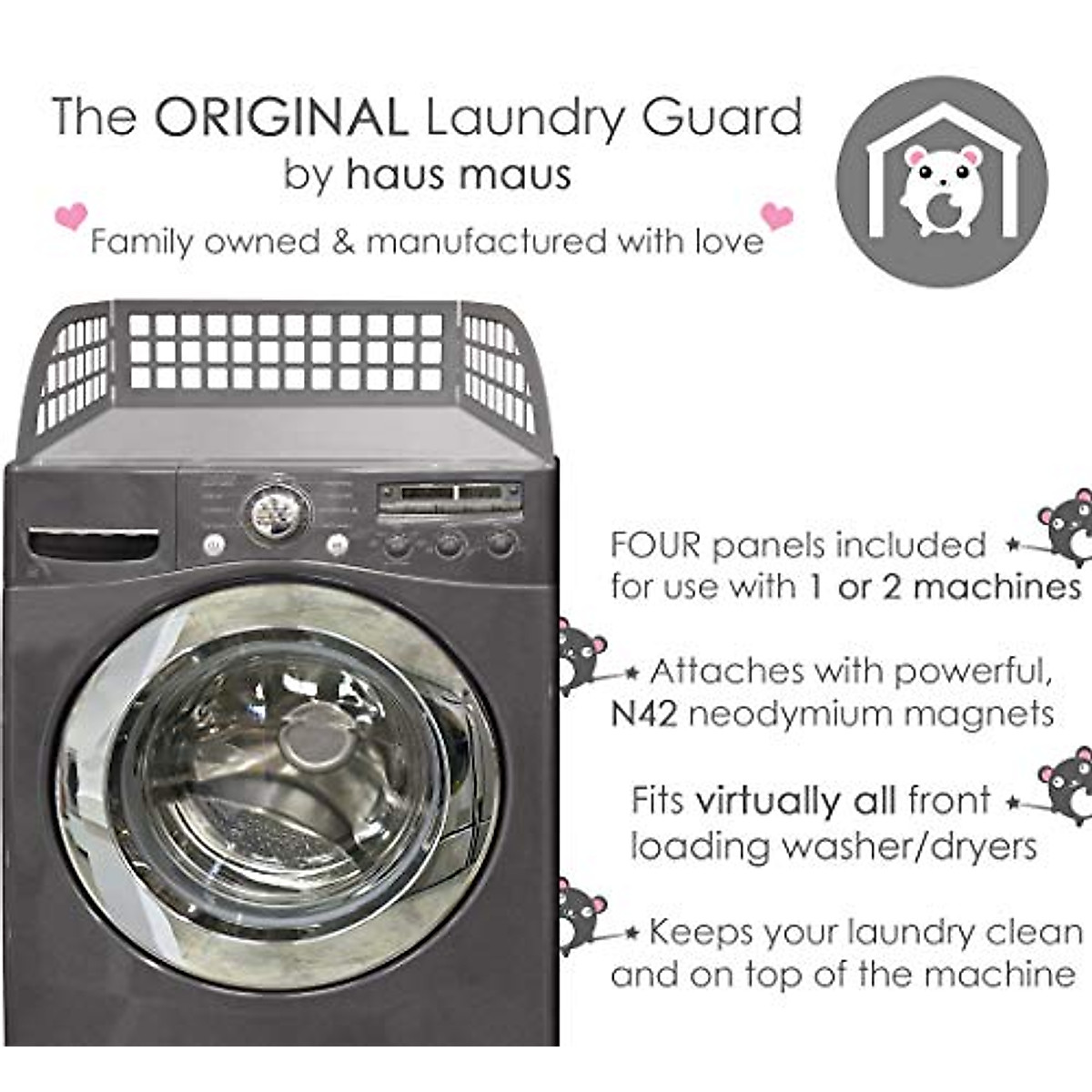 Haus Maus - The Original Laundry Guard - Keeps Laundry from Falling Behind Your Washer/Dryer - Magnetic - Fits Most Front Load Washing Machines - Made in North America (Slate Gray)
