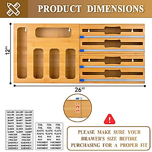 deeplin Storage Bag Organizer and Wrap Dispenser with Cutter, 9 IN 1 Bamboo Foil and Plastic Wrap Organizer for Kitchen Drawer, Plastic Bag Organizer for Gallon,Quart,Sandwich,Snack