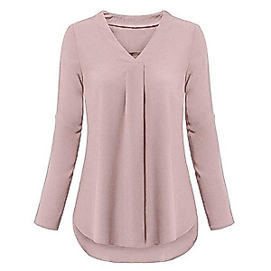 Hemlock Women V Neck Blouse T Shirt Long Sleeve Office Work Shirts Tees Plus Tops Tanks Pullovers Coats XL Pink