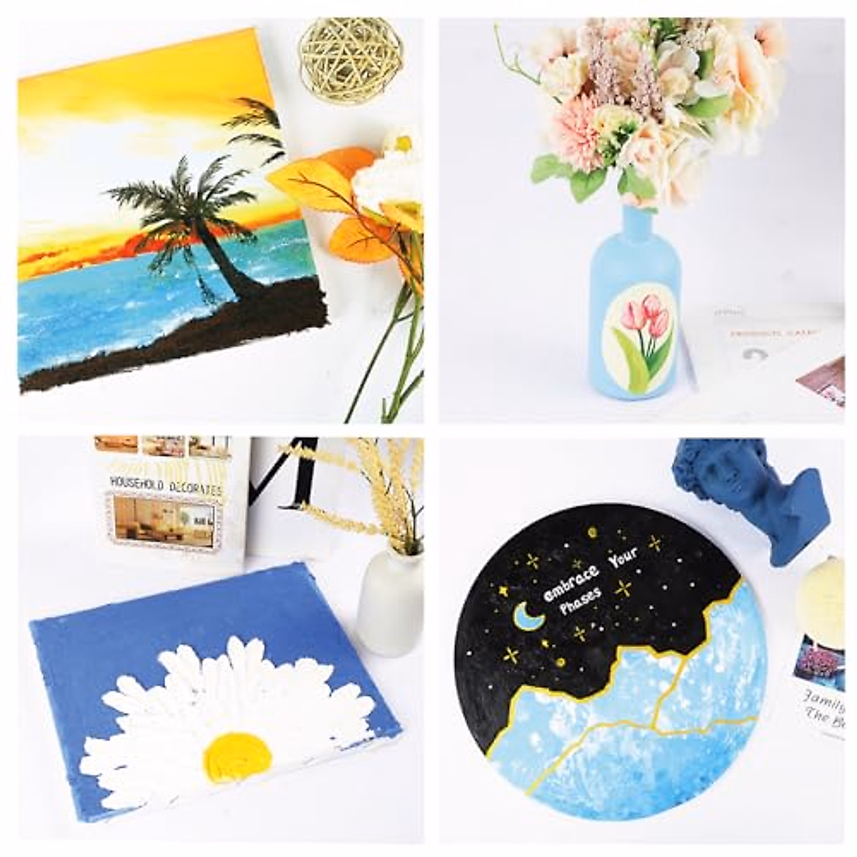 Acrylic Paint Set 24 Colors Craft Paints in Tubes with 10 Art Brushes Rich Pigment for Artists Beginners Kids Painting on Canvas Wood Fabric Crafts, 36ml/Tube