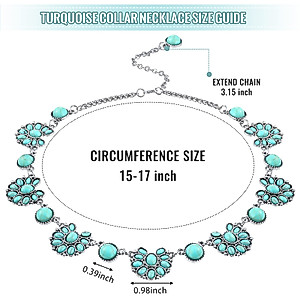 Bonuci Turquoise Collar Necklace Long Necklaces for Women Western Jewelry Silver Boho Necklace Pendant Choker Necklaces with Buckle for Women(Green,Flower)