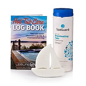 SpaGuard Brominating Tablets 1.5lb with LeisureQuip ScumBoat & LeisureQuip Hot Tub Care Log Book (1.5lb)