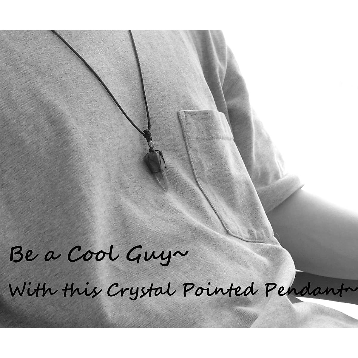 XIANNVXI Amethyst Necklace for Men Women Healing Crystal Stone Pointed Adjustable Black Rope Natural Gemstone Pendant Necklaces Jewelry