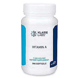 Klaire Labs Vitamin A - High Potency 25000 IU Dose (7,500mcg RAE) from Fish Liver Oil, Preformed Retinol Form (100 Softgels)