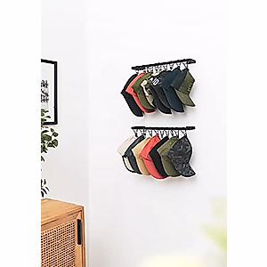 Dahey Hat Rack for Wall Baseball Hat Organizer Hanger Caps Holder with 20 Clips Metal Wall Mounted Cap Organizer for Closet Door Bedroom Entryway Laundry,Set of 2,Black