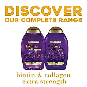 OGX Thick & Full + Biotin & Collagen Extra Strength Volumizing Shampoo & Conditioner with Vitamin B7 & Hydrolyzed Wheat Protein for Fine Hair. Sulfate-Free Surfactants for Fuller Hair, 13 Fl Oz