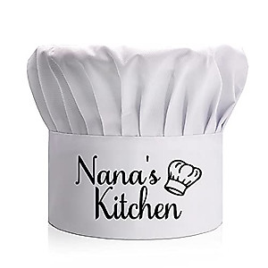 DYJYBMY Nana's Kitchen, Funny Chef Hat for Women, Adult Adjustable Kitchen Cooking Hat with Elastic Band Chef Baker Cap, Cooking Grilling BBQ Gifts for Wife Mom Her White