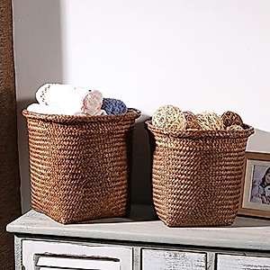 NUOBESTY Bamboo Trash can Straw Woven Rattan Paper Wastebasket Woven Storage Basket Vintage Waste Can Willow Laundry Basket Dirty Clothes Hamper for Bedroom Desktop Office S Bathroom Wastebasket