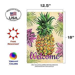 Toland Home Garden 1112294 Welcome Floral Pineapple 12.5 x 18 Inch Decorative, Garden Flag (12.5" x 18")