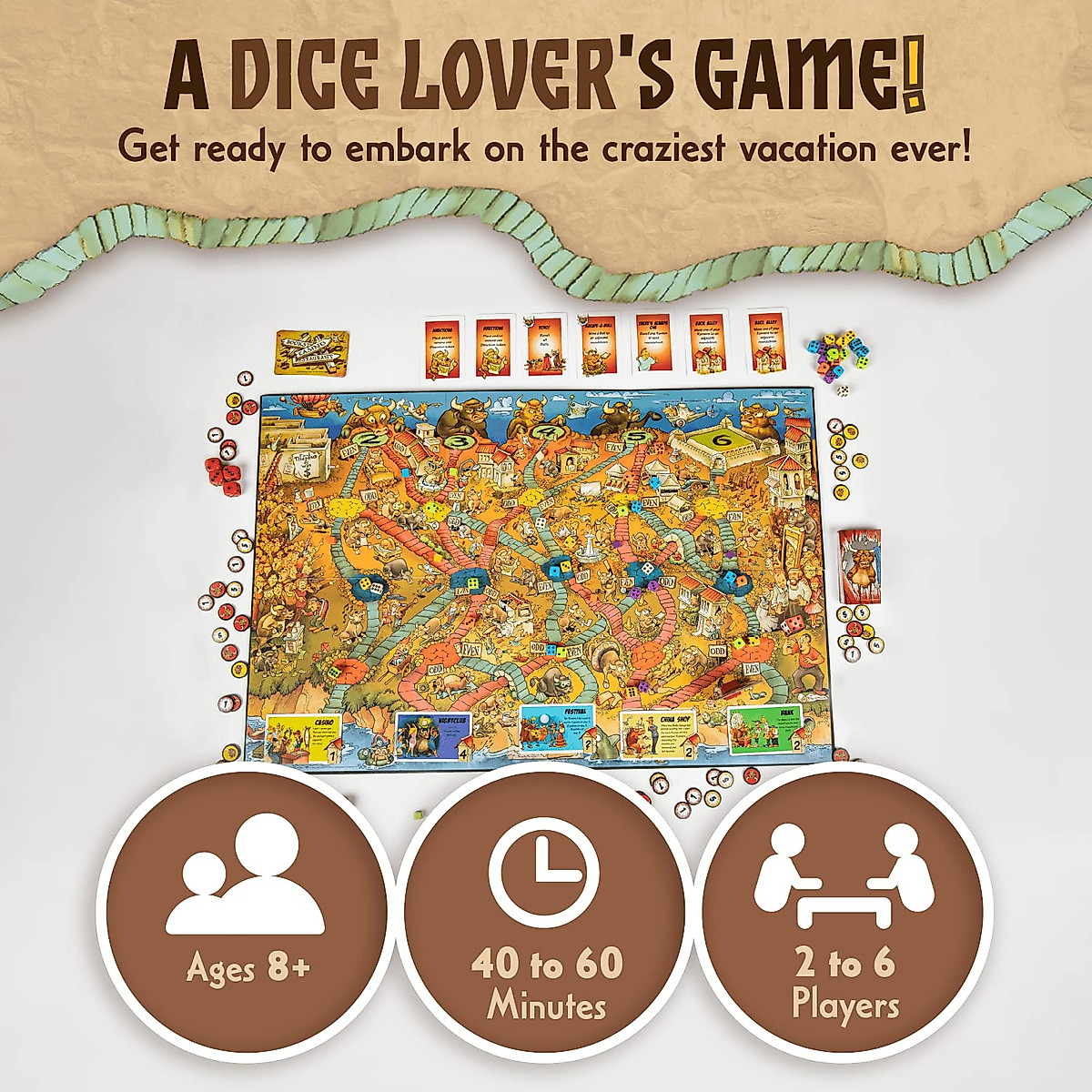 Calliope Games Running with the Bulls - Dice & Board Game - For Game Night - 2-6 Players