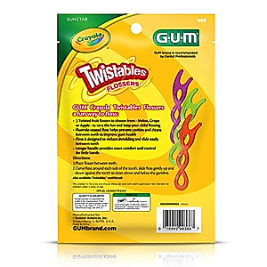 GUM Crayola Twistables Kids Flossers with Fluoride - Designed for Little Hands - Three Fun Fruit Flavors - Easy to Use Kids Floss Picks for Children Ages 3+, 90 ct (4pk)
