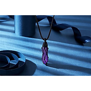 MAIBAOTA Men Women Necklaces Healing Crystal Point Pendant Necklace Adjustable Rope Natural Reiki Gemstone Necklace Jewelry (A-Amethyst)