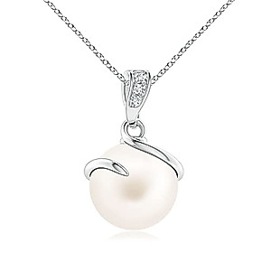Angara June Birthstone 9mm Freshwater Cultured Pearl Pendant Necklace with Diamonds in Sterling Silver for Women