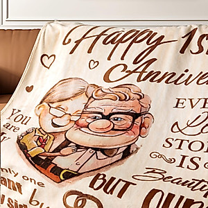 Wedding Anniversary Blanket 1 Year for Women Men - Happy 1st Anniversary 50" X 60" Soft Throw Blanket - Romantic Gift for Couple Wife Husband