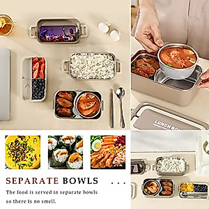 Keweis Bento Box Adult Lunch Box, Portable Insulated Lunch Containers Set, 2-Tier Stackable Stainless Steel Bento Boxes with Thermal Lunch Bag Soup Bowl, Leakproof Food Container