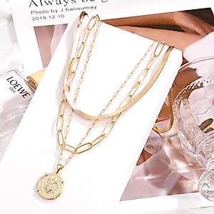 Hidepoo Gold Coin Pendant Necklaces for Women, 14K Gold Plated Dainty Coin Pedant Medallion Necklace Snake Chain Choker Necklace Gold Coin Necklaces for Women