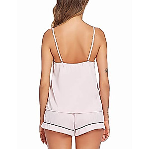 Ekouaer Lounge Set Women's Silk Soft Sleepwear Two Piece Pajamas Satin Cami Shorts Pj Set Bride Bachelorette Gifts (Pink,L)