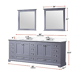 Bell+Modern Tybee 84 in. W x 22 in. D Dark Grey Double Bath Vanity, Cultured Marble Top, Faucet Set and 34 in. Mirrors