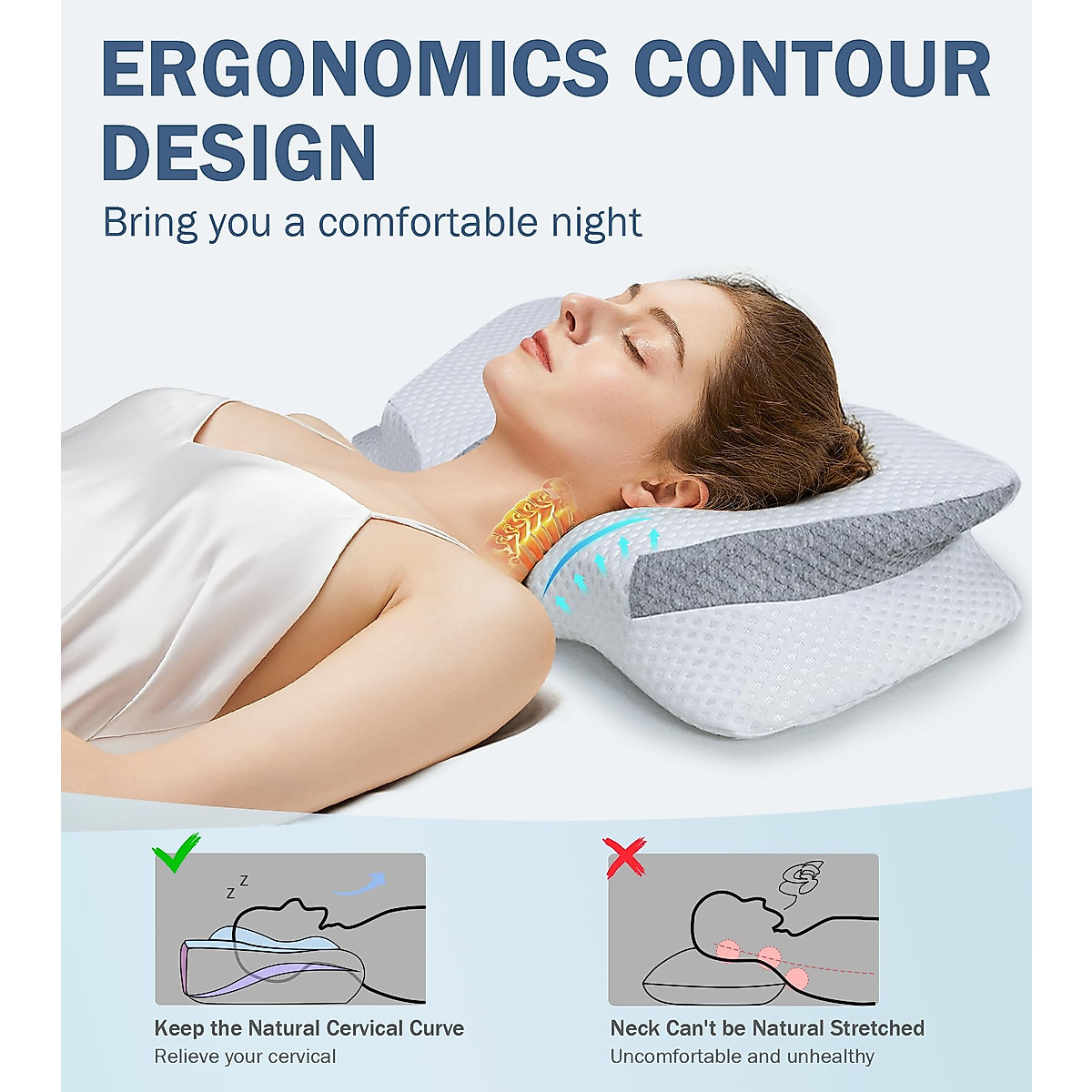 SOUTHVO Cervical Neck Pillow for Pain Relief, Ergonomic Neck Support Pillow Memory Foam Pillows Adjustable Contour Orthopedic Pillow for Side, Back & Stomach Sleeper Head Shoulder Bed Sleep Pillow