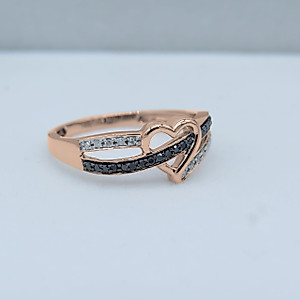 Dazzlingrock Collection Round 0.15 Carat Black & White Diamond Heart Promise Engagment Ring for Women in 10K Solid Rose Gold Size 9