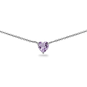 B. BRILLIANT Silver Necklace for Valentines Day 925 Sterling Purple Amethyst Dainty Short Heart Choker Necklaces for Women Bridesmaids Prom
