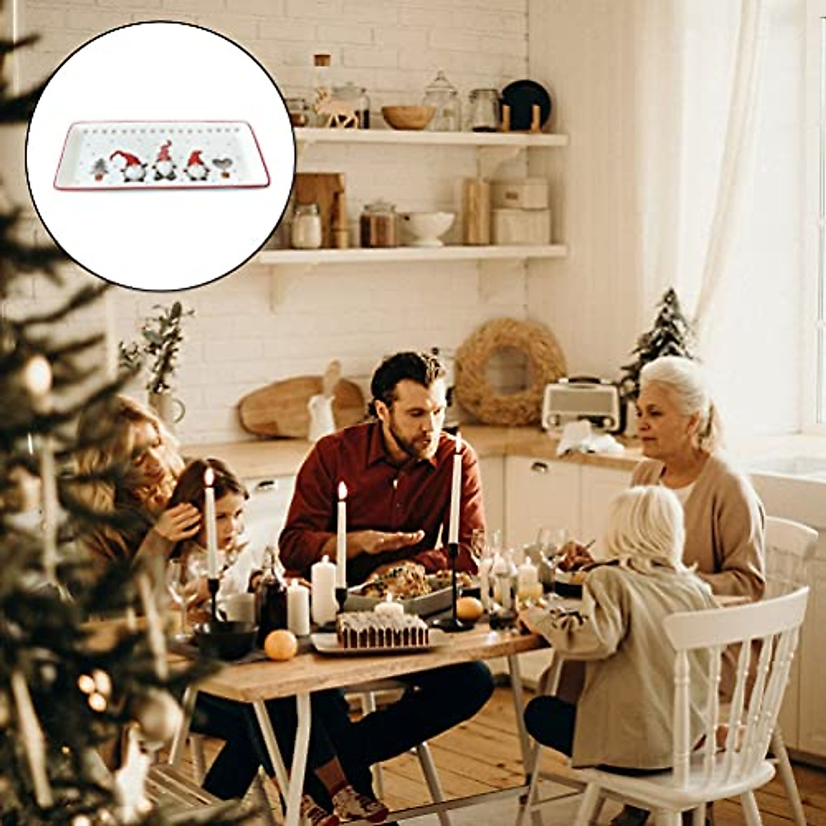 Rectangular Platters Porcelain Serving Plates Christmas Gnomes for Serving Salad Pasta Cheese Appetizer Ham Dishwasher Safe