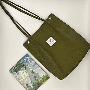 GODWOODS Fashion Tote Bag for Women Corduroy Shoulder Cord Purse with Inner Pocket (Army Green)